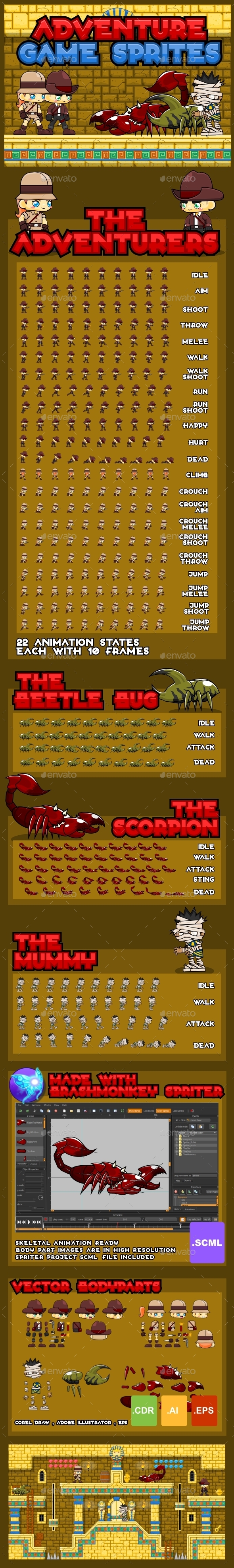 Adventurer Game Sprites & Sheet Templates from GraphicRiver