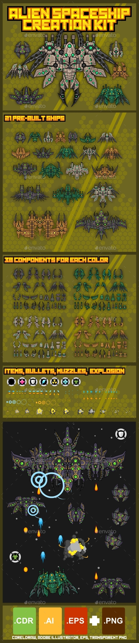 Spaceship 2D Game Sprites & Sheet Templates from GraphicRiver