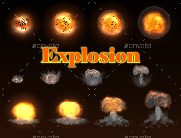 Explosion Game Sprites & Sheet Templates from GraphicRiver