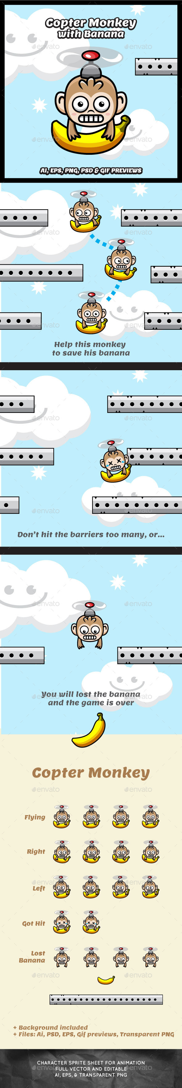 Monkey Game Sprites & Sheet Templates | GraphicRiver