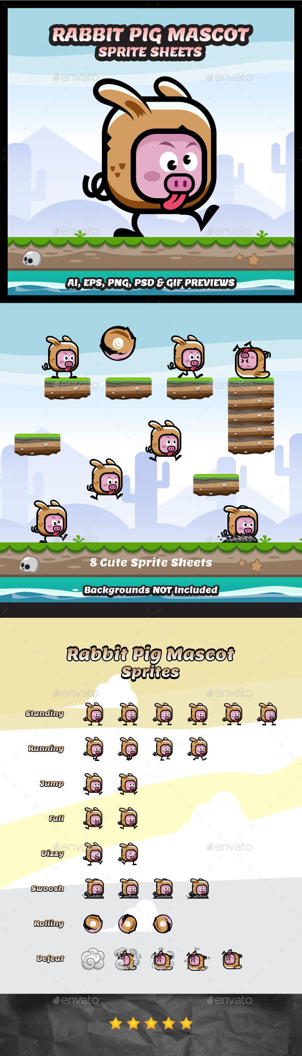 Pig Sprite Sheet Graphics, Designs & Templates
