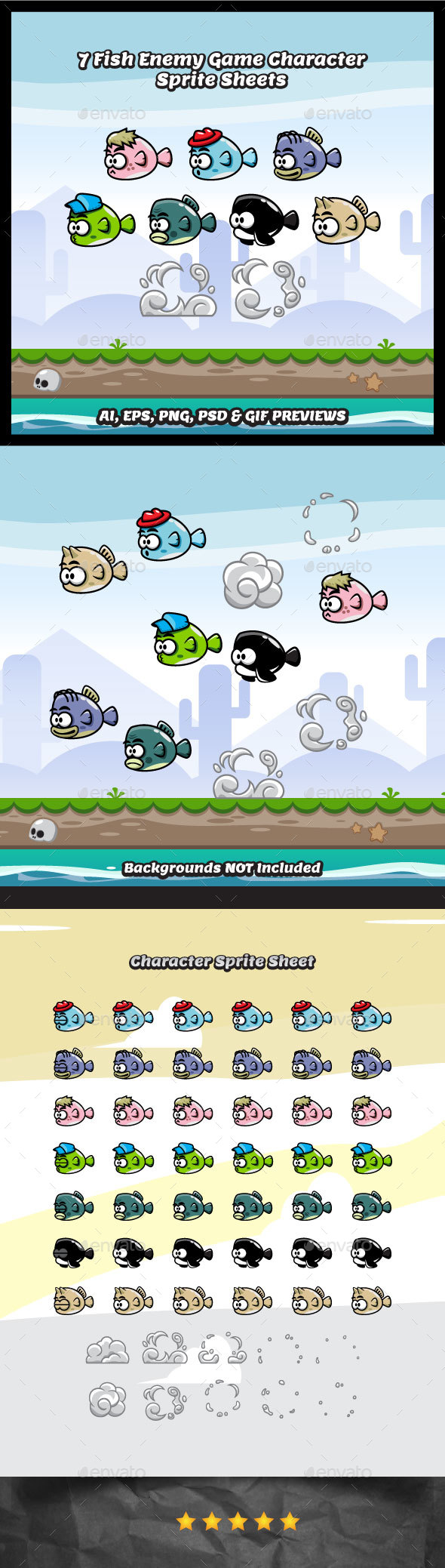 Fishes Sprite Sheet Graphics, Designs & Templates