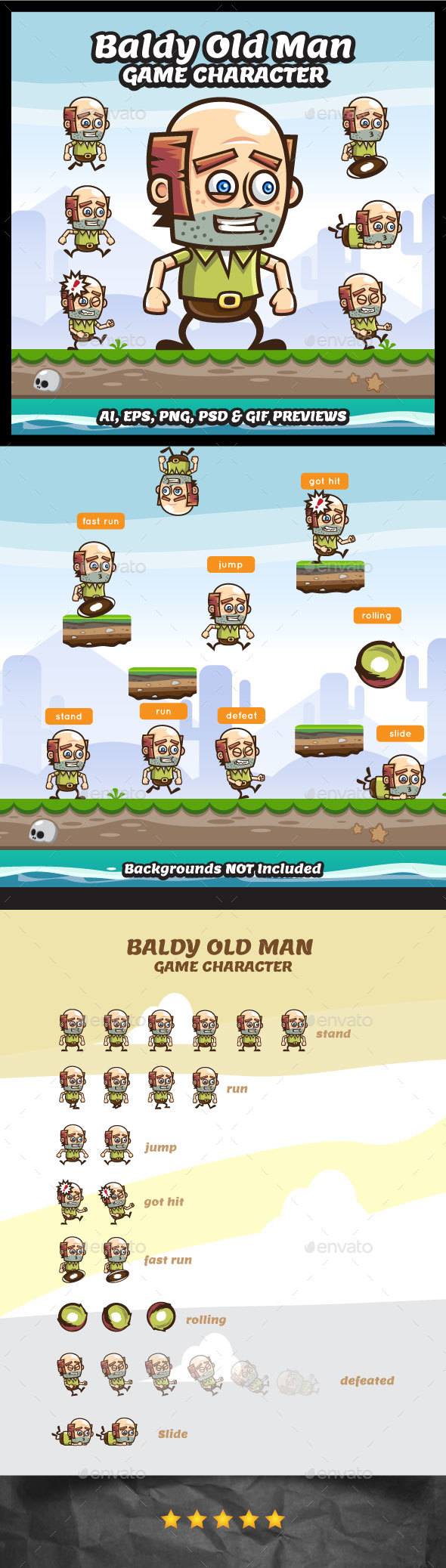 Old-man Game Sprites & Sheet Templates | GraphicRiver