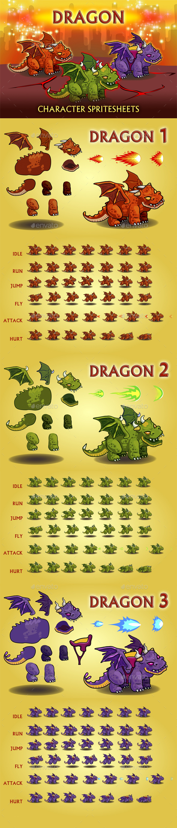 Dragons 2D Game Assets from GraphicRiver