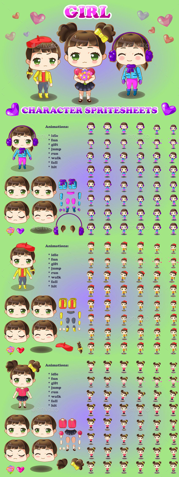 Chibi Game Sprites & Sheet Templates from GraphicRiver