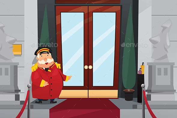 Concierge Cartoon Graphics, Designs & Templates