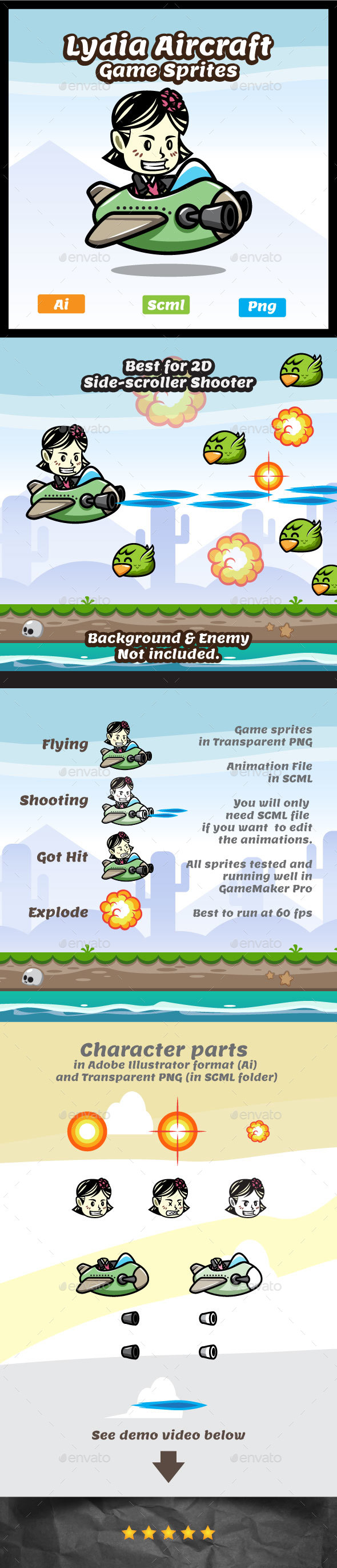 Pilot 2D Game Sprites & Sheet Templates from GraphicRiver