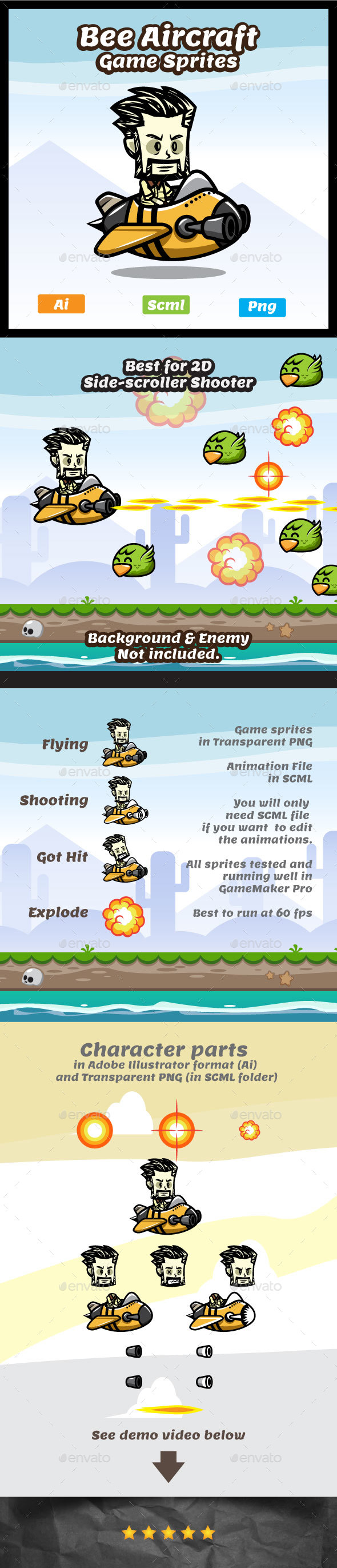 Bees Game Sprites & Sheet Templates | GraphicRiver