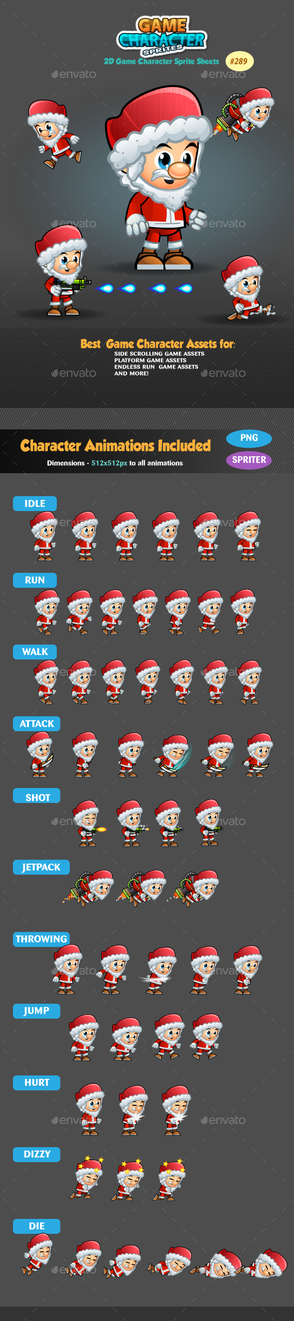Santa Game Sprites & Sheet Templates | GraphicRiver