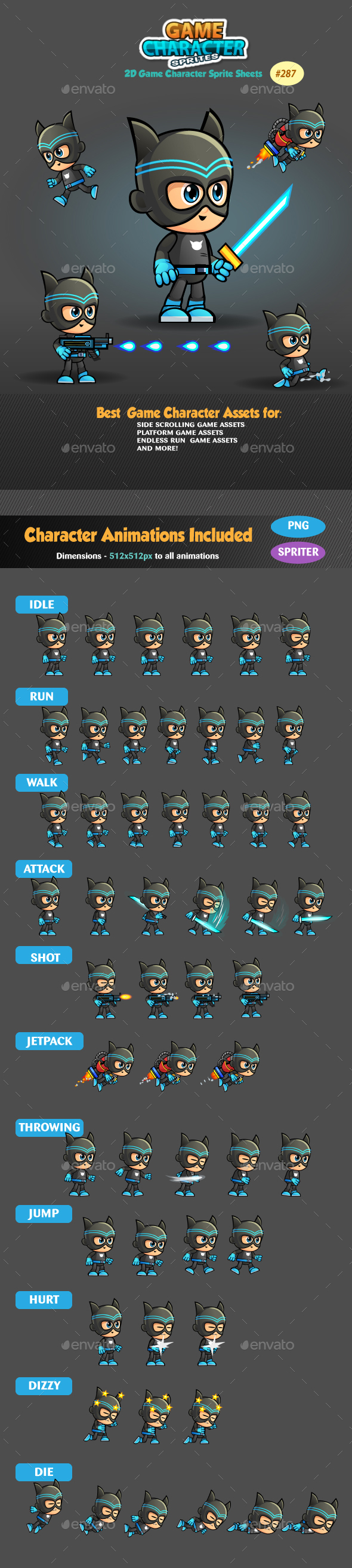 Hero Characters Game Sprites & Sheet Templates