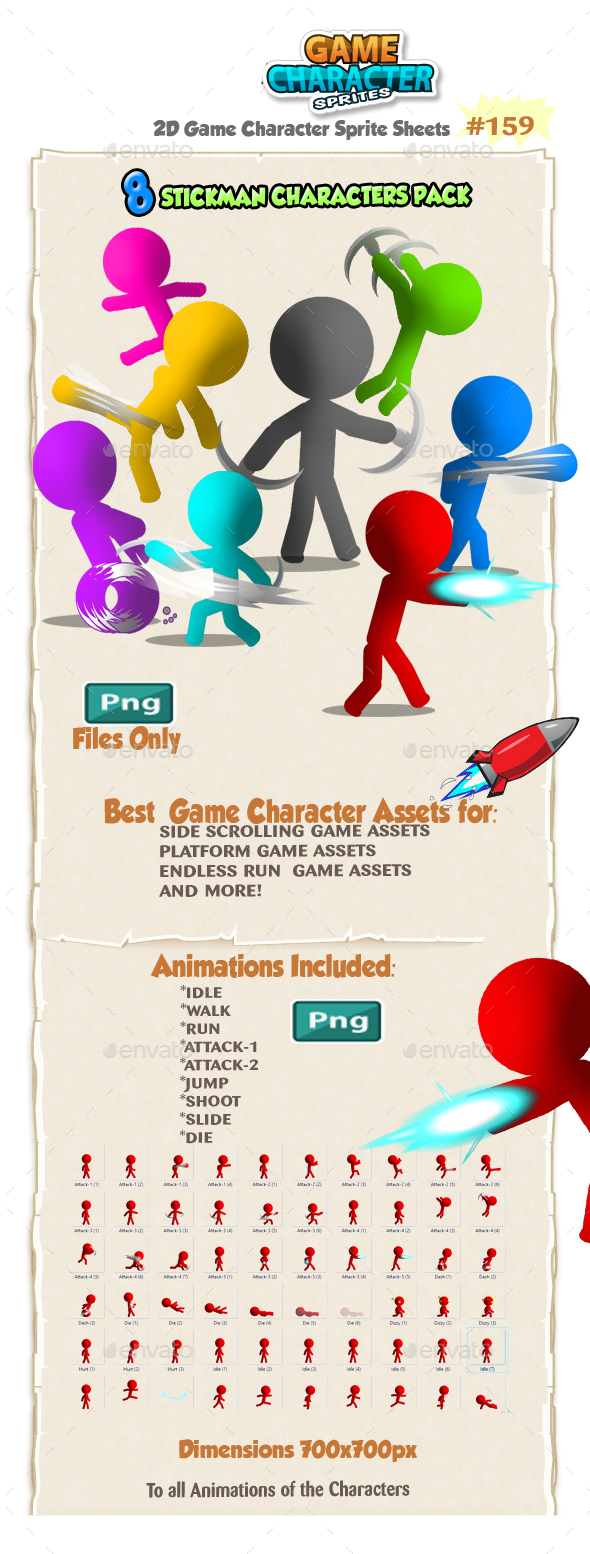 Stickman Game Sprites & Sheet Templates from GraphicRiver