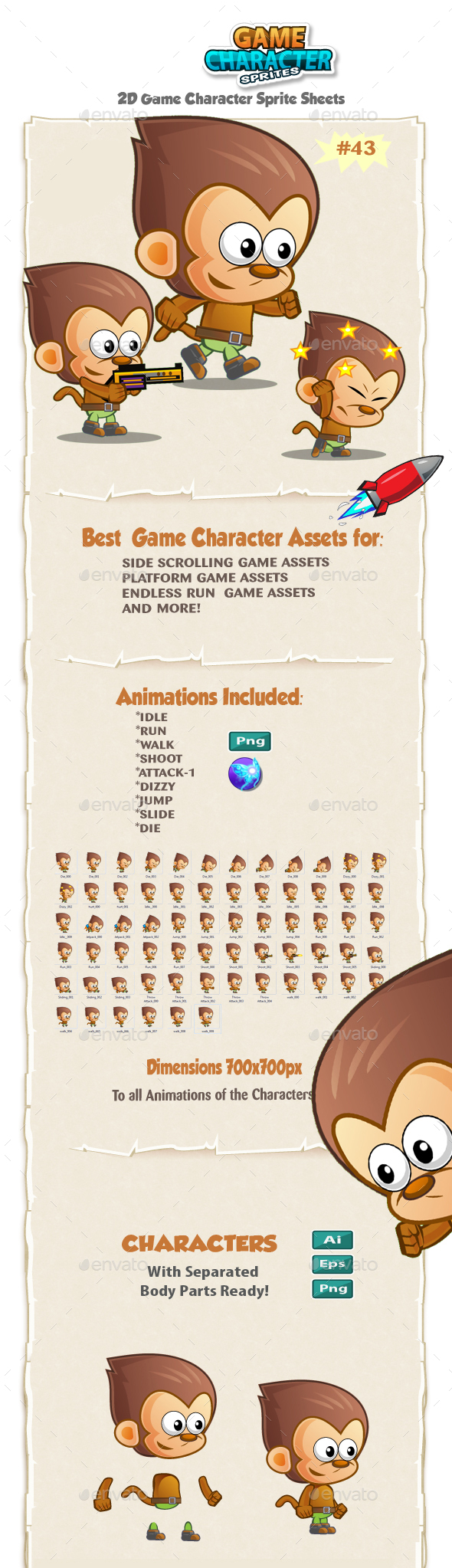 Monkey Game Sprites & Sheet Templates | GraphicRiver