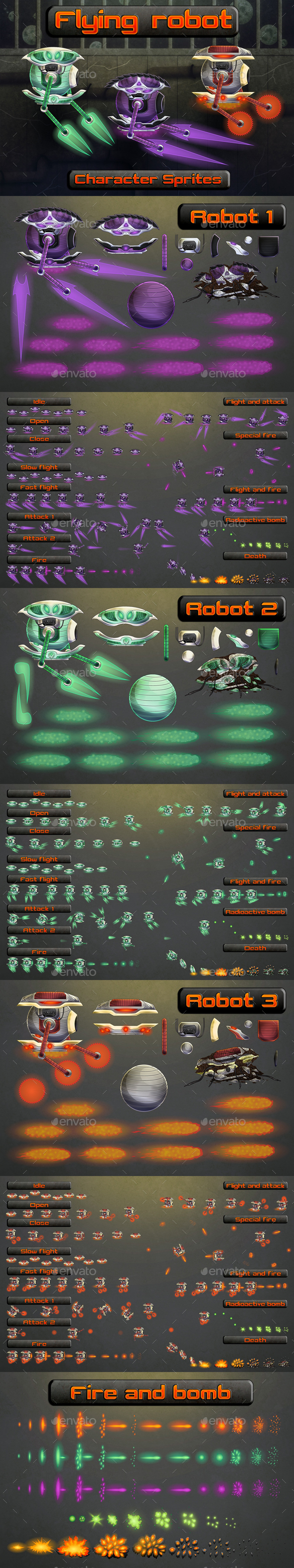 Robot 2D Game Sprites & Sheet Templates from GraphicRiver