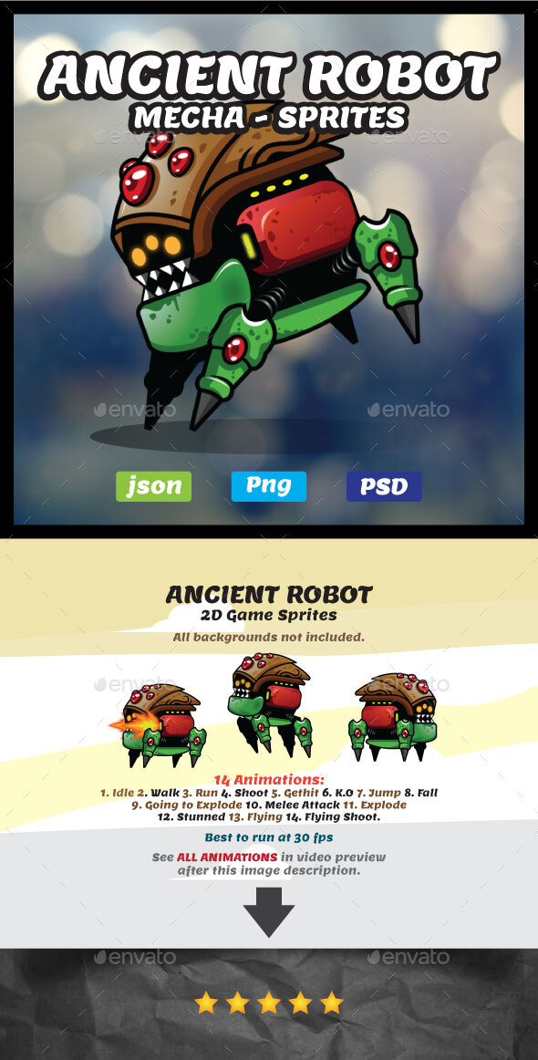 Robot 2D Game Sprites & Sheet Templates from GraphicRiver