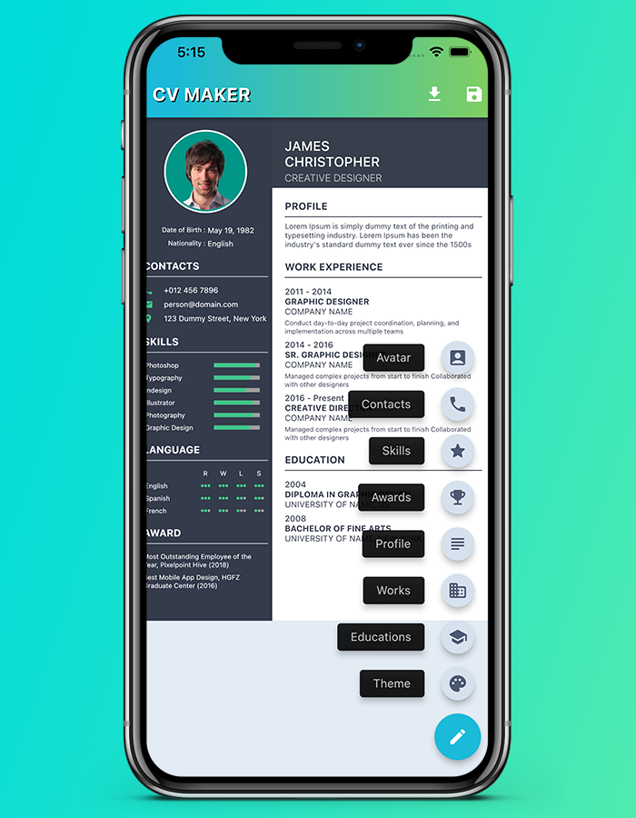 CV Resume Maker Live Preview