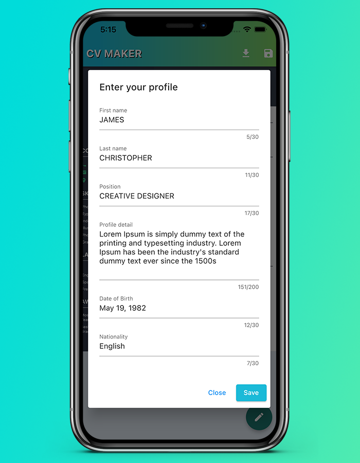 CV Resume Maker Live Preview