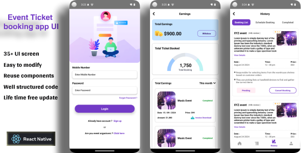 Event Ticket Booking App UI - React Native Template for Users & Event ... Event Ticket Booking App UI - React Native Template for Users & Event ...