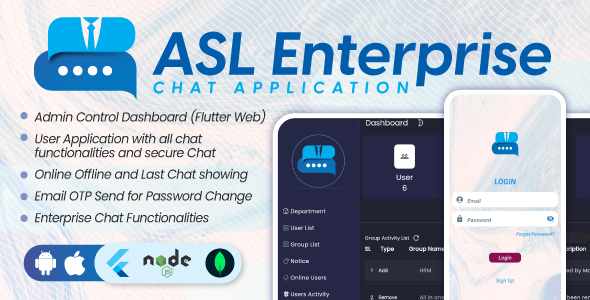 Flutter Complete Enterprise Chat Application with Admin Panel based on Node js, Mongodb ...