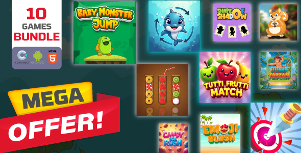 10 Casual Game Bundle Android And Html5 Game Construct 3 Source Code
