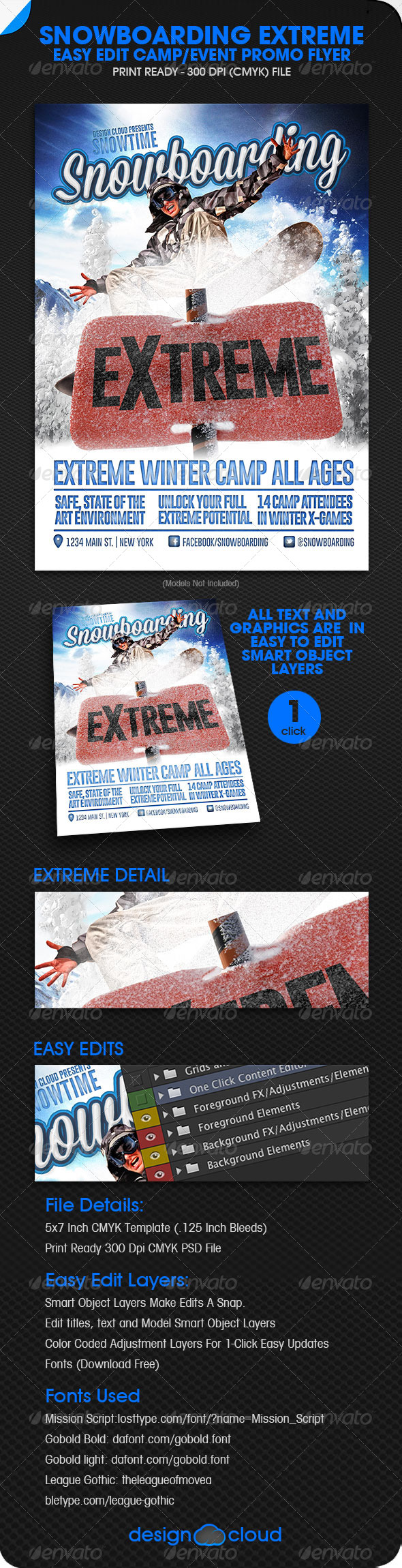 Snowboarding Template Graphics, Designs & Templates