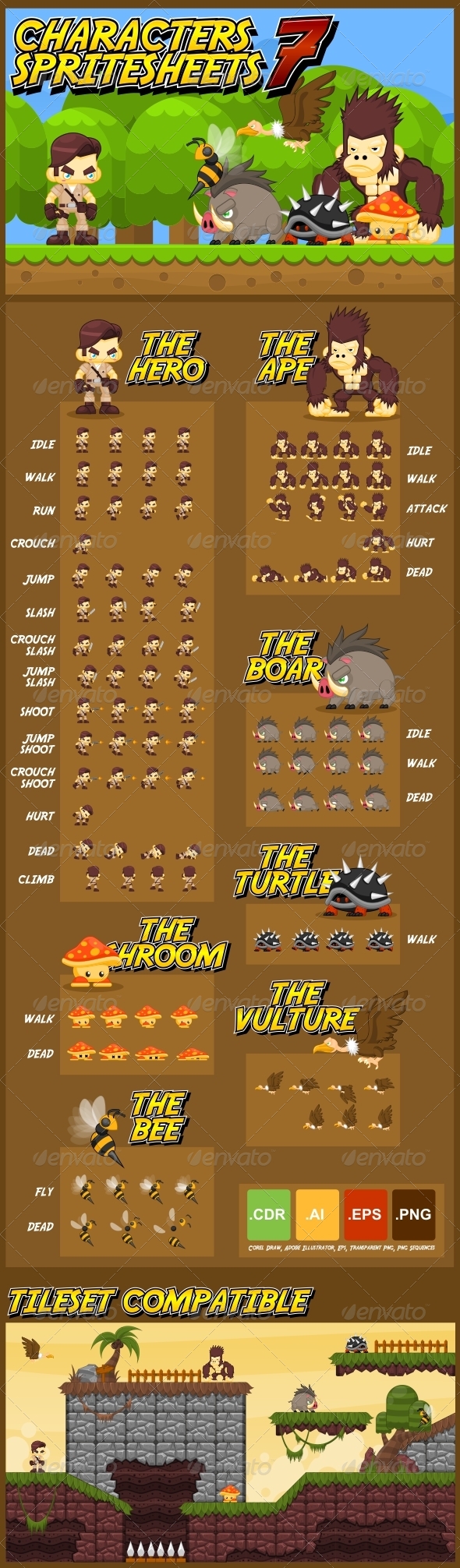 2D Game Sprites & Sheet Templates from GraphicRiver