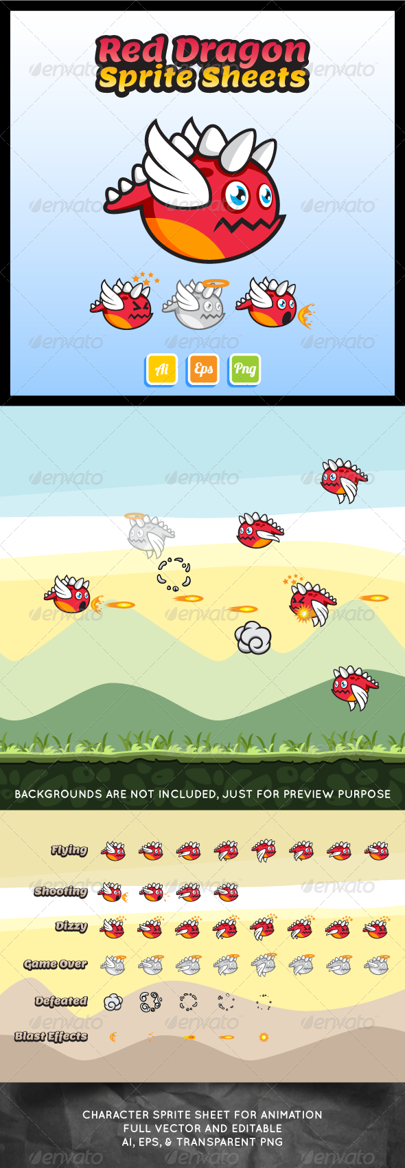 Dragon Game Sprites & Sheet Templates | GraphicRiver