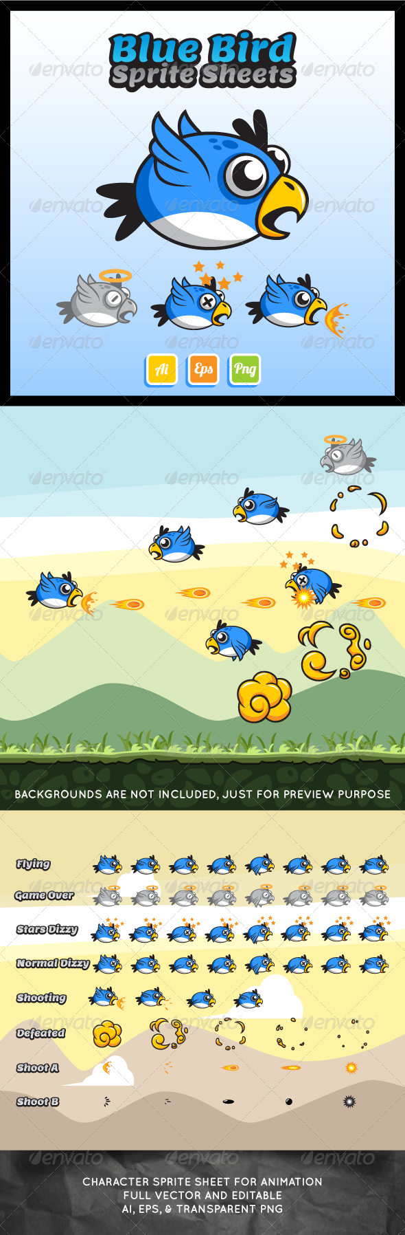 Bird Game Sprites & Sheet Templates | GraphicRiver